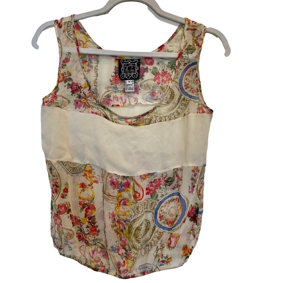 Vintage | Tops | Vintage Cynthia Rowley 0 Silk Sheer Multicolor Teacup Floral Tank Top 6 M ...